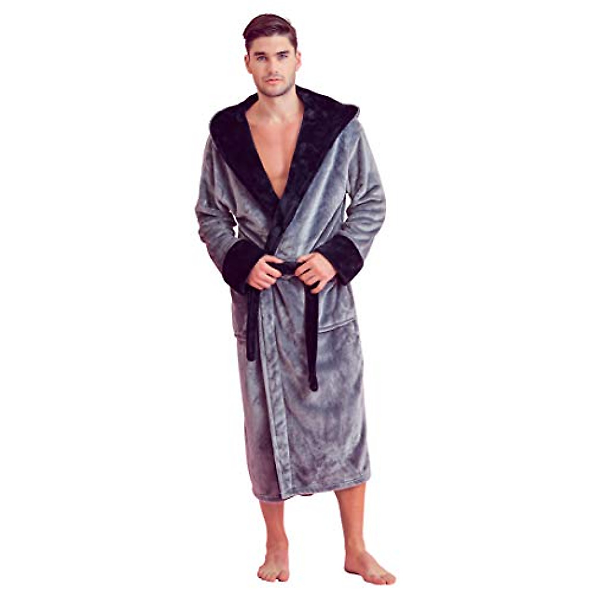 Soft Touch Linen Men’s Full-Length Warm and Plush Hooded Fleece Bathrobe