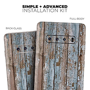 DesignSkinz Wood Planks with Peeled Blue Paint Protective Vinyl Decal Wrap Skin Cover Compatible with The Samsung Galaxy S20 (Screen Trim & Back Glass Skin)