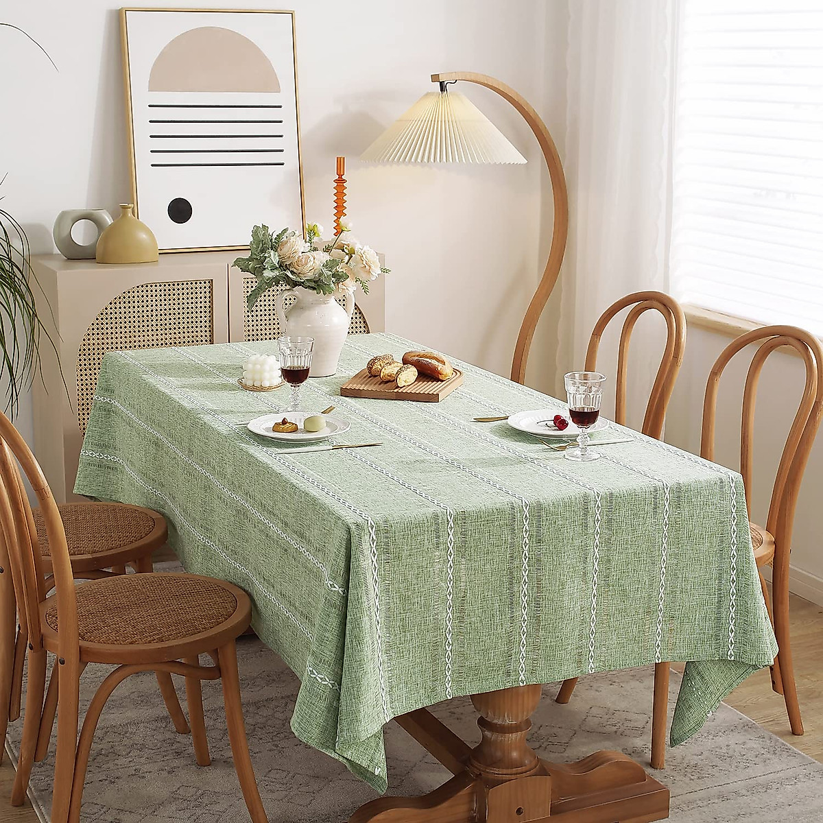 Chassic 60 x 84 inches Farmhouse Style Linen tablecloths, Wrinkle Resistant Washable Dining Room Table Cloths for Rectangle Tables - Hemstitch Sage Green