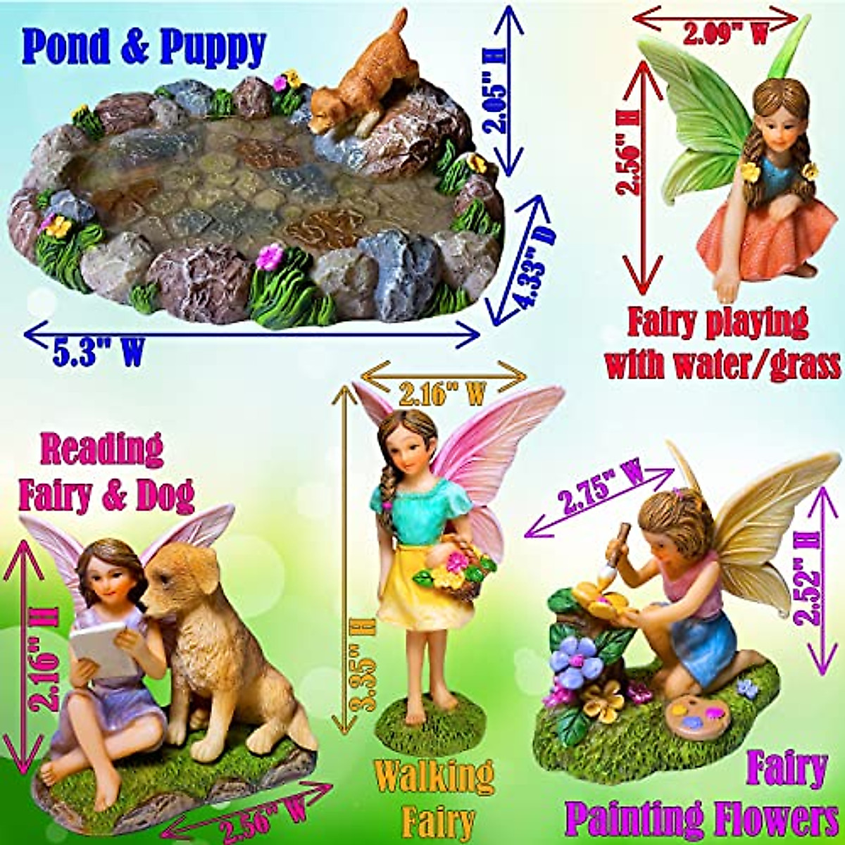 Mood Lab Fairy Garden Miniature Pond Kit - Figurines & Accessories Set of 5 pcs - Outdoor or House Decor