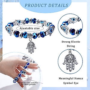 Sanfenly 10Pcs Evil Eye Bead Bracelet for Women Men Hamsa Hand Fatima Blue Eye Chakra Beaded Charm Stretch Bracelet Turkish Evil Eye Good Luck Protection Bracelet Evil Eye Jewelry Gift