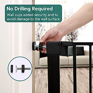 BABELIO 26-32 Inch Easy Install Narrow Pressure Mounted Metal Baby Gate, No Drilling, No Tools Required, with Wall Protectors and Extenders (Black)