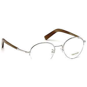Tom Ford Round Eyeglasses TF5334 018 Size: 52mm Rhodium/Light Brown Horn FT5334