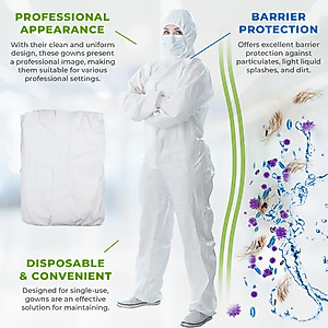 AMZ Disposable Coveralls with Hood, 3X-Large. Pack of 5 White Microporous Lab Coveralls Disposable. 60 GSM Painters Suit Disposable with Storm Flap Zipper Cover. Painters Suit Disposable. Hazmat Suit