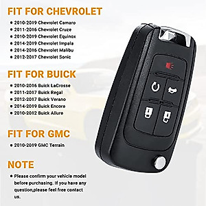 CarBole Car Key Fob for Chevy, Vehicle Remote Replacement for Chevrolet Buick 2010-2019, Keyless Entry Start Alarm Anti-Theft Button for GMC Terrain, Camaro, Cruze, Equinox, Impala (2 Pack)