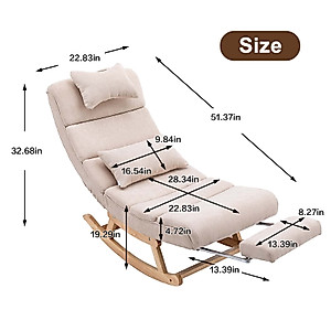 UPYOOE Glider Chair for Nursery,Nursery Recliner Rocker Chair with Footrest Head Pillower Waist Pillower Nursery Chair for Kids Room,Bedroom, Office, Living Room (Linen Fabric Beige)