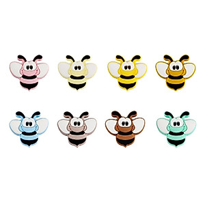 Decoendiy 10Pcs Silicone Bee Beads-Colorful Shaped Silicone Animal Beads-Loose Bee Spacer Beads with Hole-Flat Bee Silicone Beads for Jewelry Making DIY Bracelets Necklaces Keychain Crafts (Yellow)
