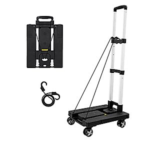 TINY SPARK Dolly Cart for Moving Folding Hand Truck with Wheels Heavy Duty Luggage Carrier Cart Foldable Platform Cart with 4 Wheels and 3 Ropes Lightweight Collapsible Dolly for Travel Office