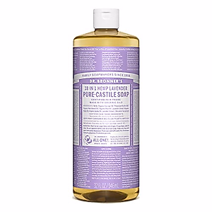 Dr. Bronner's - Pure-Castile Liquid Soap (Lavender, 32 Fl Oz) - Made with Organic Oils, 18-in-1 Uses: Face, Body, Hair, Laundry, Pets and Dishes, Concentrated, Vegan, Non-GMO