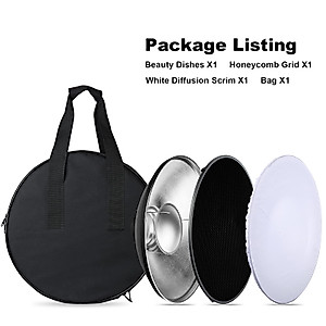 Soonpho 16 inch/42cm Standard Reflector Beauty Dish with Honeycomb Grid, Diffuser Sock and Bag,for Bowens Mount Studio Strobe Flash Light Like Neewer VC-400HS VE-300 Godox AD200 AD180 AD360(Silver)