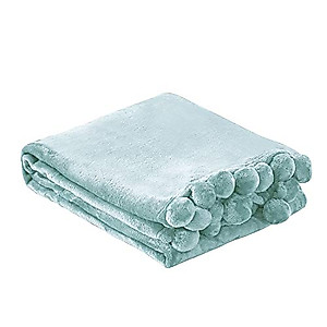 Home Soft Things Pompom Bed Couch Throw Blanket, 50'' x 60'', Harbor Blue, Fuzzy Soft Comfy Warm Decorative Throw Blanket for Living Room Bedroom Suitable for All Seasons
