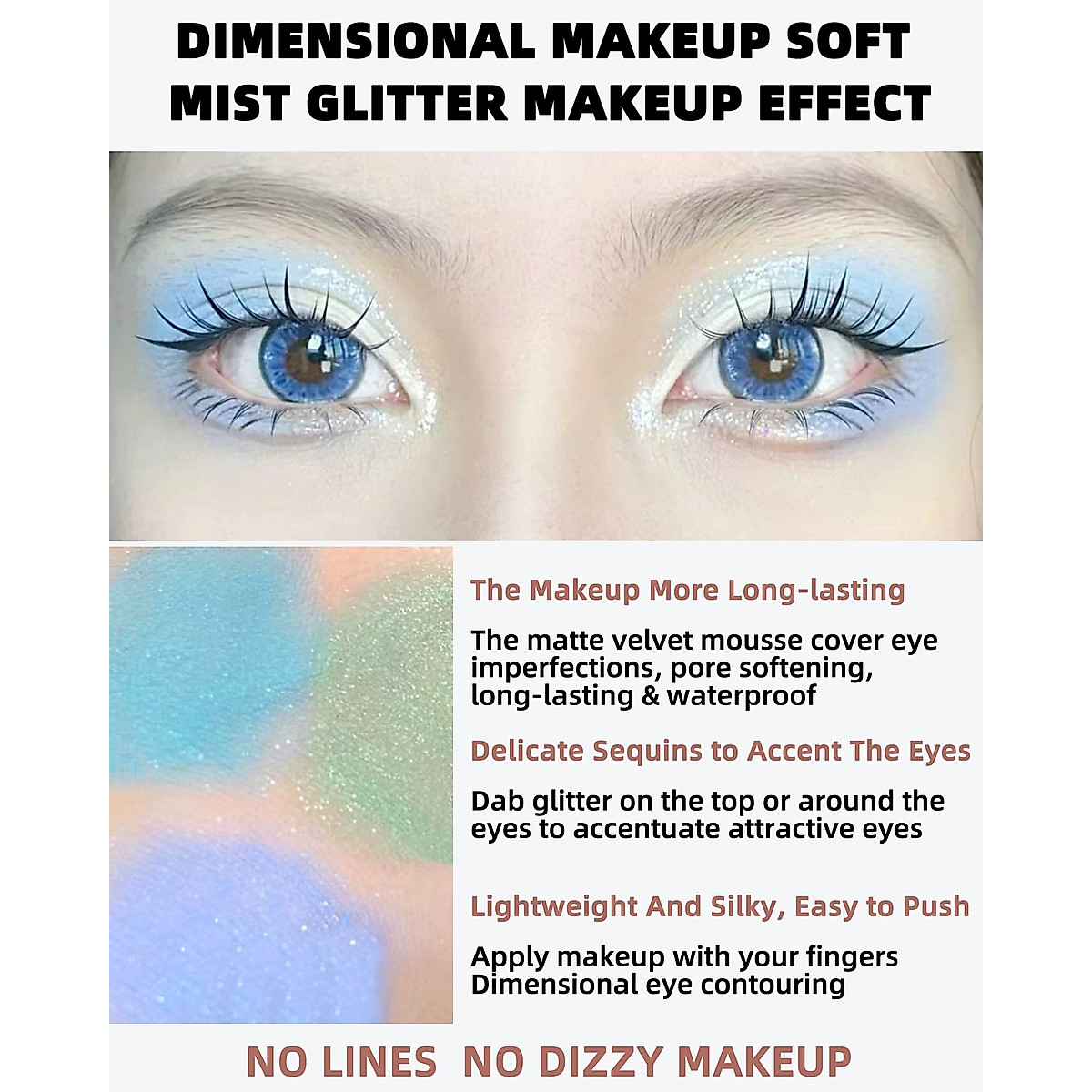 LYSdefeu 2 in 1 Long Lasting Glitter Liquid Matte Eye shadow, Green Blue Shimmer Liquid EyeShadow Kit – 3 Pcs High Pigmented Velvet Cream Eyeshadow Eyeliner Stick, Create Korean Eye Makeup