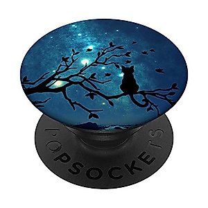 Night Cat in a Tree aurora Sky Christmas Gifts kids adults PopSockets PopGrip: Swappable Grip for Phones & Tablets