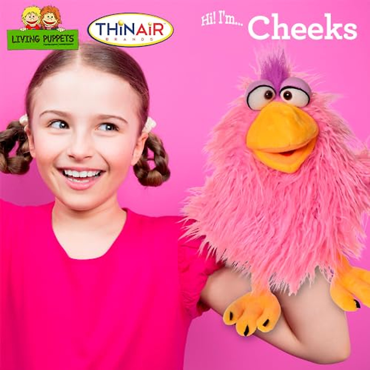 Living Puppets - Cheeks The Pink Chicken, 14 Inch Plush Hand Puppet for Boys and Girls