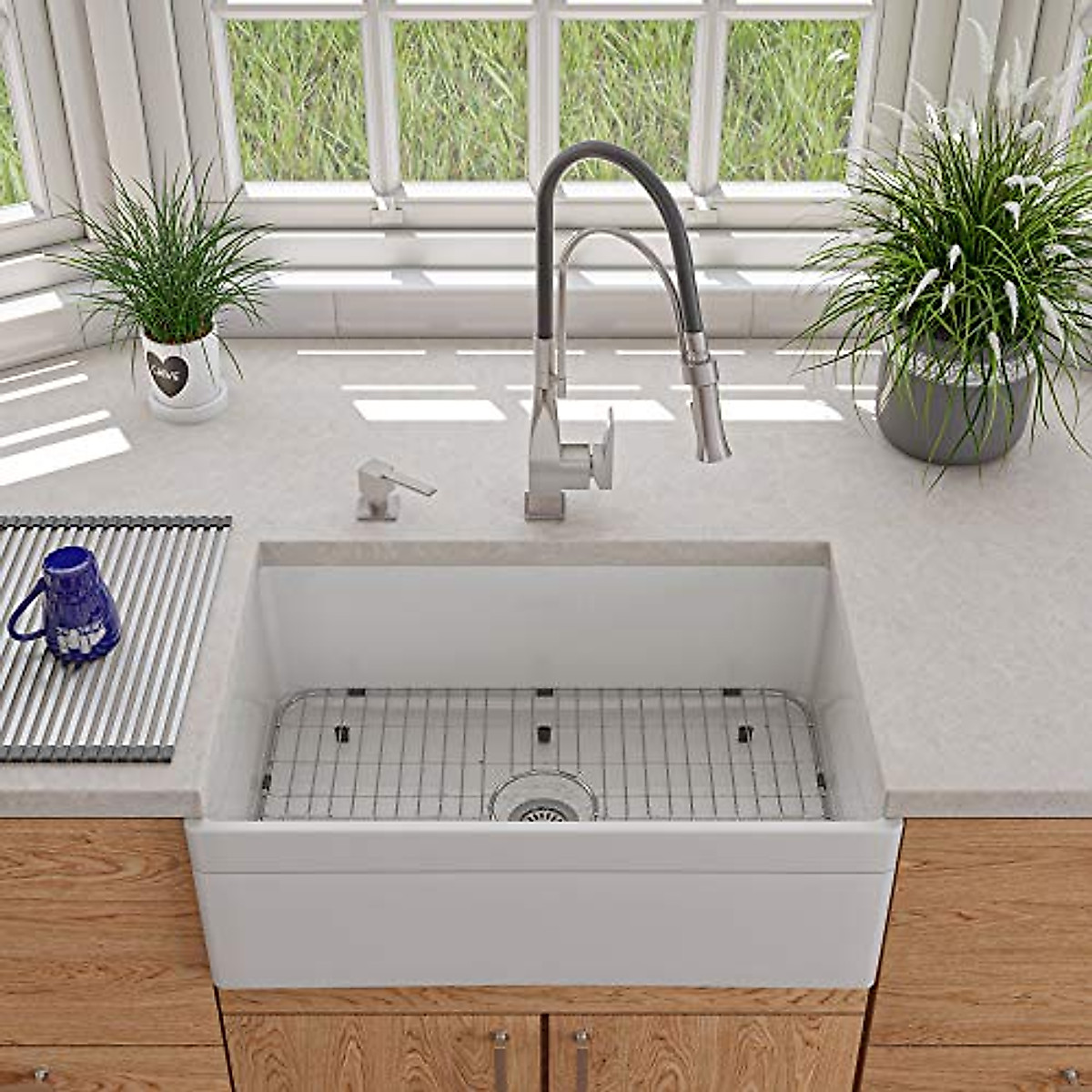 ALFI brand AB511 White 30-Inch Decorative Lip Single Bowl Fireclay Farmhouse Kitchen Sink, White