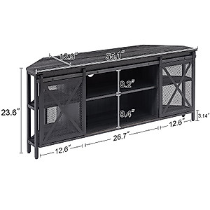 HOMISSUE Corner TV Stand for 55 Inch TV, Rustic Corner Entertainment Center with Storage, Industrial Media Console Table with Sliding Barn Door, Entertainment Center for Living Room, Grey