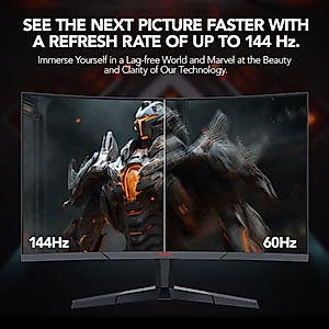 KOORUI Gaming Monitor, QHD 2560P Computer Monitor, 144Hz 27 Inch Monitor (1ms, 1800R Curved VA Panel, DP1.2+HDMI*2, AdaptiveSync, Narrow Bezel with Ultra-Thin), Tilt Adjustable,Eye Care