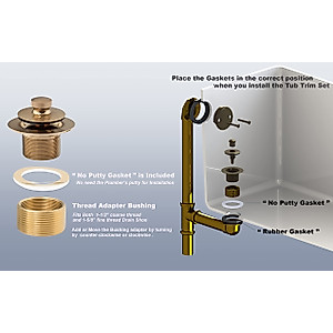 Champagne Bronze Lift & Turn Tub Trim Set with Two-Hole Overflow Faceplate and No Putty Gasket, Bathtub Conversion Kit Assembly with Universal Fine/Coarse Thread, No Putty Installation by Artiwell