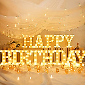 GPUSFAK 155 Bulbs Happy Birthday Marquee Light Up Letters - LED Letter Number Light Sign Decoration for Birthday Home Table Decor White