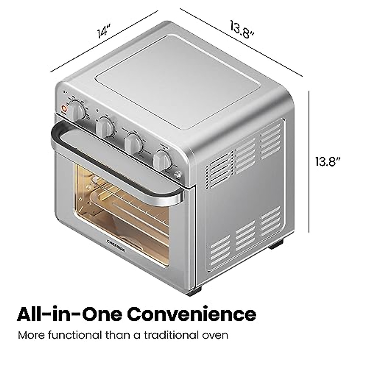 Chefman Air Fryer Toaster Oven Combo, 7-in-1, Convection Oven Countertop Extra Large 19 Quart Oven Air Fryer, Cook a 10-Inch Pizza, 4 Slice Toaster, Integrated Timer, Auto-Shutoff, Stainless Steel