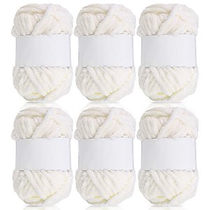 6 Pieces Plush Yarn, Soft Velvet Yarn Chenille Yarn for Crocheting Super Bulky 300g (328yds) Baby Blanket Yarn, Milk White Yarn for Knitting Sweaters, Scarves, Shawls, Cushions, DIY Crafts