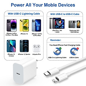 RPQ iPhone Fast Charger 2- Pack USB C Power Adapter with 10ft Long C to Lightning Cable 【 MFI Certified 】 with Fast Charging Capability for iPhone14/13/12/11/X/Xr/Pro max/Plu (White)