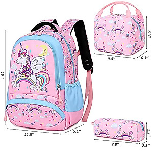 Meisohua Kids Unicorn Backpack for Girls School Bookbag for Elementary 3 in 1 School Bag Sets with Lunch Tote Pencil Bag