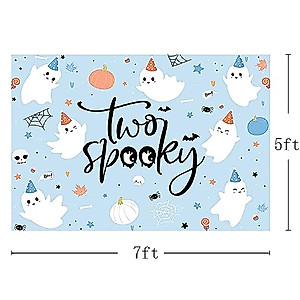 MEHOFOND 7x5ft Halloween Two Spooky Blue Backdrop Little Boo Happy 2nd Birthday Party Decoration Banner Supplies for Boys Spooktacular Happy Booday Photography Background Photo Studio Props