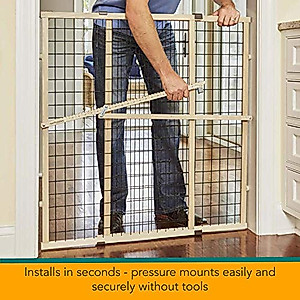 MYPET North States 48" Wide Wire Mesh Gate: Made in USA, Simply Expand and Lock in Place. Pressure Mount. Fits 29.5"- 48" Wide (37" Tall, Sustainable Hardwood)