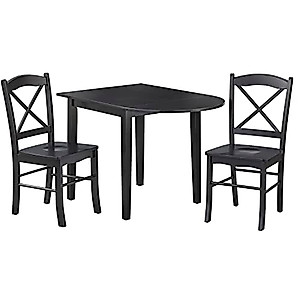 Target Marketing Systems Tiffany Two-Toned Single Drop Leaf Dining Table for Small Spaces, and Apartments, Made of Solid Rubberwood, Expands from 30" to 43", Black