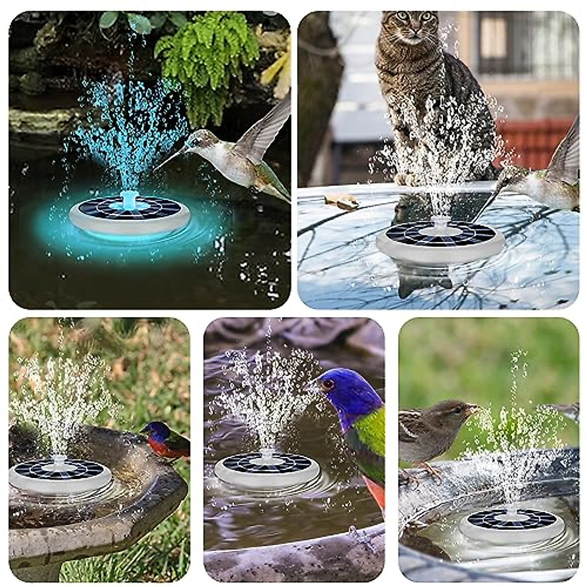 Solar Fountain Built-in Rechargeable Battery, 1.5W Solar Water Pump with 6 Nozzles, Dustproof and Waterproof IP68 Free Shanding Floating Solar Fountain for Bird Bath, Garden, Pond, Pool