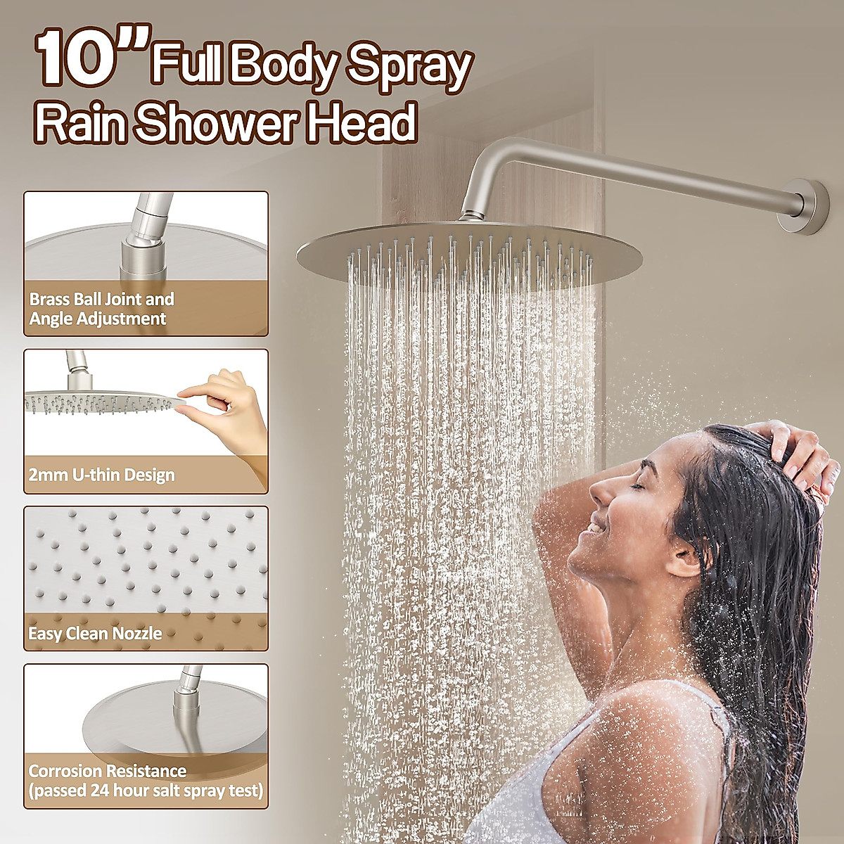 Gabrylly Shower System Brushed Nickel, Slide Bar Shower Faucet Set with High Pressure 10" Rain Shower head and 5-Setting Handheld Shower Combo Set, Shower Valve with Trim and Diverter