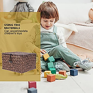 Cabilock Home Storage Basket 3 pieces Woven Basket Seagrass wicker basket with lid Decorative Storage Boxes With Lids Basket With Lid Rattan Storage Basket Rattan Storage Basket