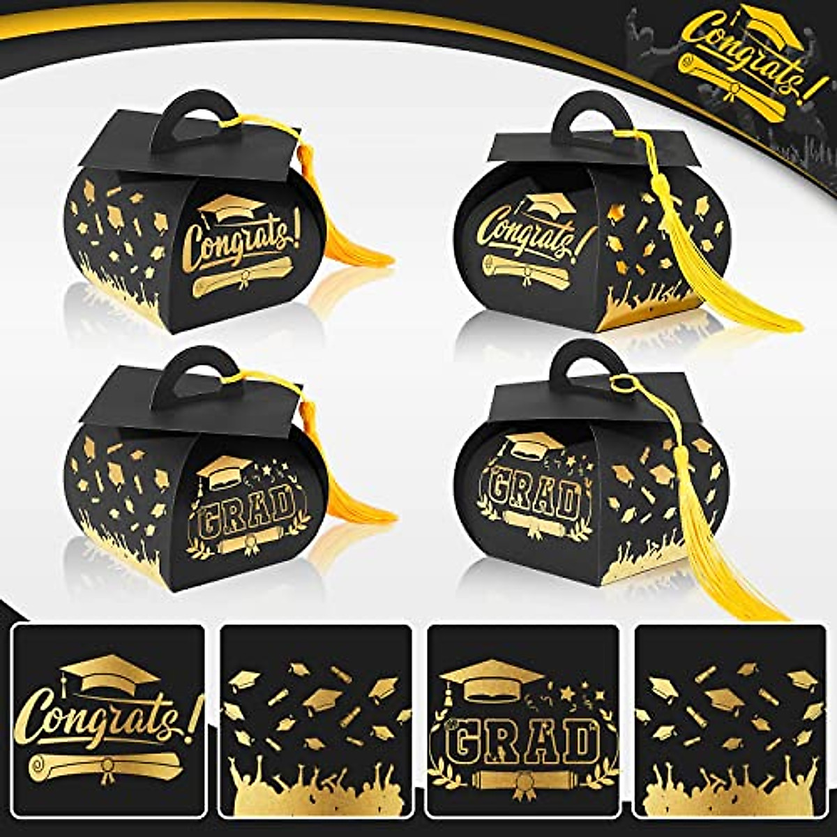 30 Pieces Graduation Cap Gift Box Graduation Party Favors Graduation Candy Box Treat Box with Gold Tassel Graduation Centerpieces for Tables 2022 Graduation Decorations Grad Party Supplies (Black)