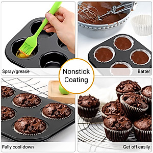 Beasea Muffin Pan 6 Cup, Set of 2 Non Stick Muffin Baking Pan, Carbon Steel Muffin Pan Bakeware Set Cupcake Baking Pan for Oven Baking