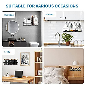Oudvaker 4 Pack Shower Caddy Shelf Organizer Rack with Shower Soap Holder Wall Self Adhesive Suction Bathroom Set Decor Organization Shelves Kitchen Storage Spice Rack, Black