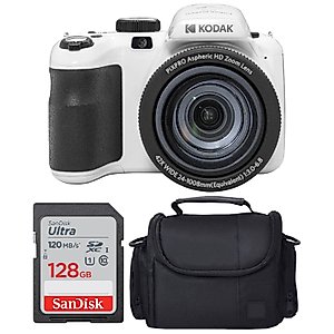Kodak PIXPRO AZ425 Digital Camera + Camera Case + 128GB Memory Card (White)