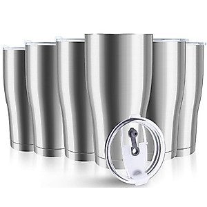 XccMe 30 oz Stainless Steel Tumbler with Lid,6 Pack Double Wall Vacuum Insulated Travel Mug, Durable Insulated Tumbler for Gift, Coffee, Tea, Beverages (Silver 6)