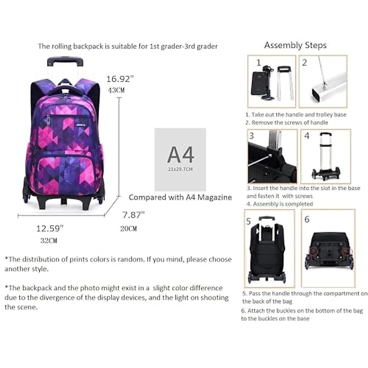 ETAISHOW Galaxy Rolling Backpack for Boys Girls Backpack with Wheels for Elementary School Kids Wheeled Bookbag