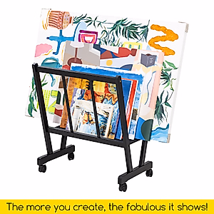 MEEDEN Art Display Print Rack: Artist Storage Rack with Castors for Canvas Organizer - Beech Wood Large Drying Racks for Prints Artworks Panels Posters Stand Art Shows & Galleries - Black