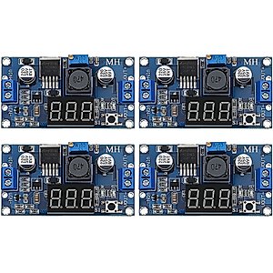 4 Pieces Adjustable LM2596S DC-DC Buck Converter Reduced Voltage Regulator Power Module 36V 24V 12V to 5V 2A Voltage Stabilizer with Digital Voltmeter Display