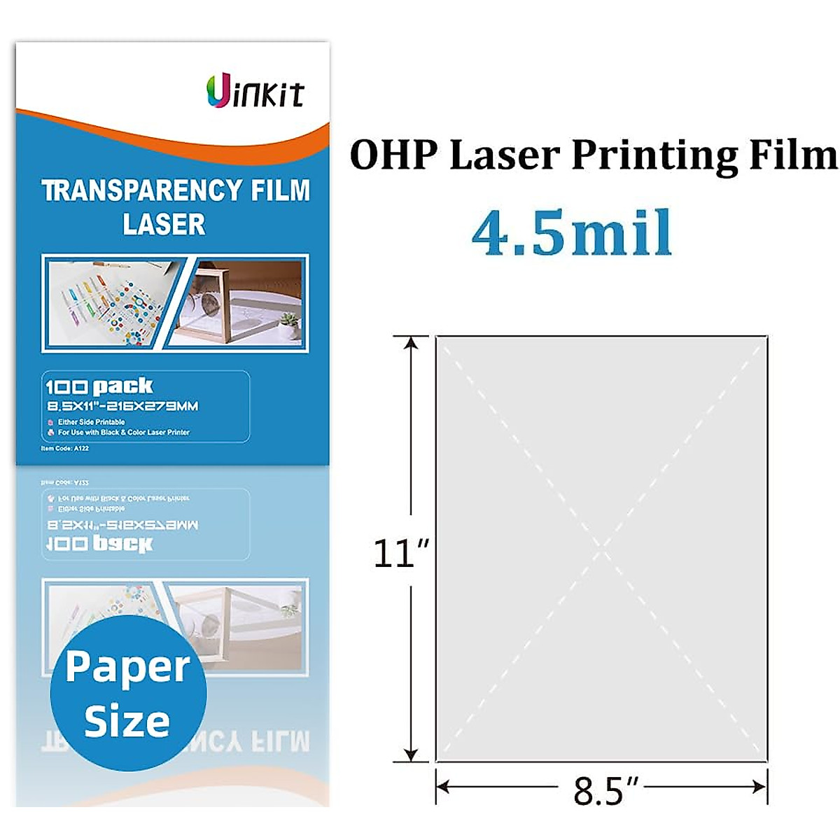Uinkit 100Sheets Laser Transparency Film and 50 Sheets Inkjet Transparency Film Ohp Clear Overhead Projector