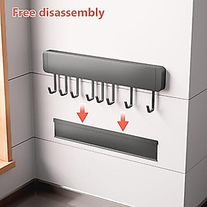 Galetcy Kitchen Utensil Hanger - 1 Pcs Wall Mounted Hooks, No Drilling Removable and Adjustable Hooks Kitchen Rail with 8 Hooks for Hanging Cooking Utensils, Mugs, Spoons