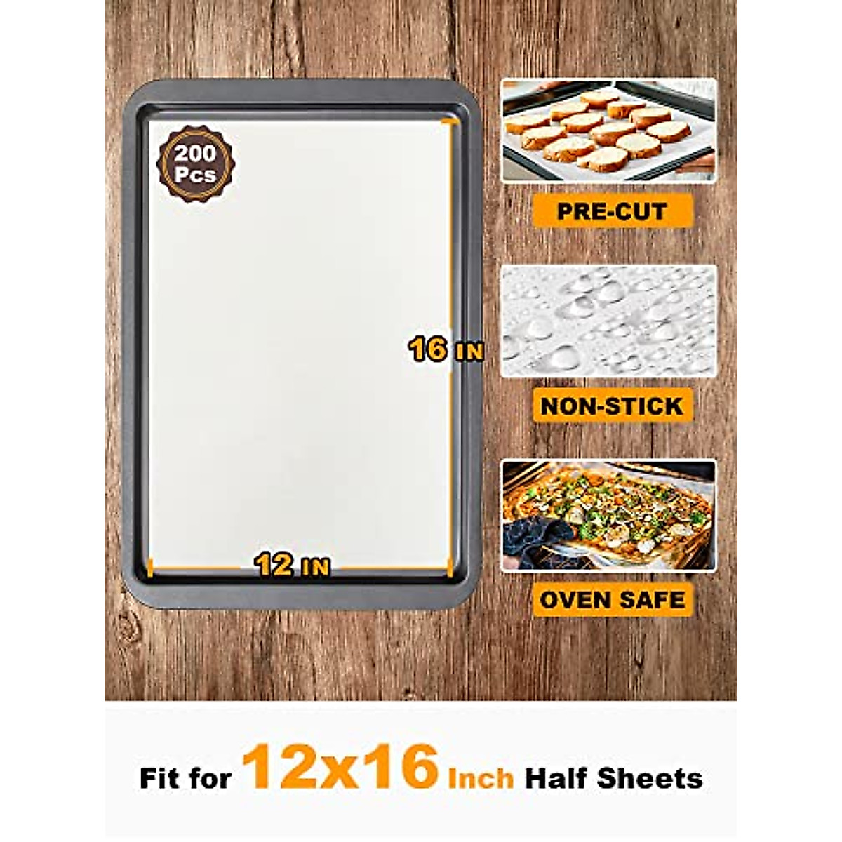 SMARTAKE 200 Pcs Parchment Paper Baking Sheets, 12x16 Inch Non-Stick Precut Baking Parchment, Suitable for Baking Grilling Air Fryer Steaming Bread Cup Cake Cookie and More (White)