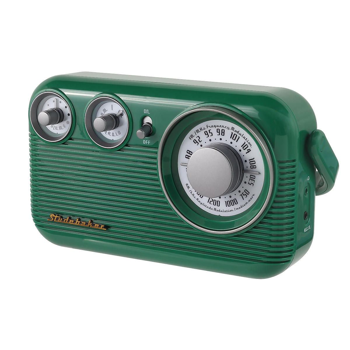 Studebaker SB2003 Retro Portable AM FM Radio | Built in Speaker | AC Powered/Battery | Aux-in Cable (Bundle) (Green)