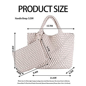 Large Woven Tote Handbags Women Designer Vegan Leather Shoulder Top-Handle Travel Tote Bag Lady Underarm Shopper Bags + Purse Beige