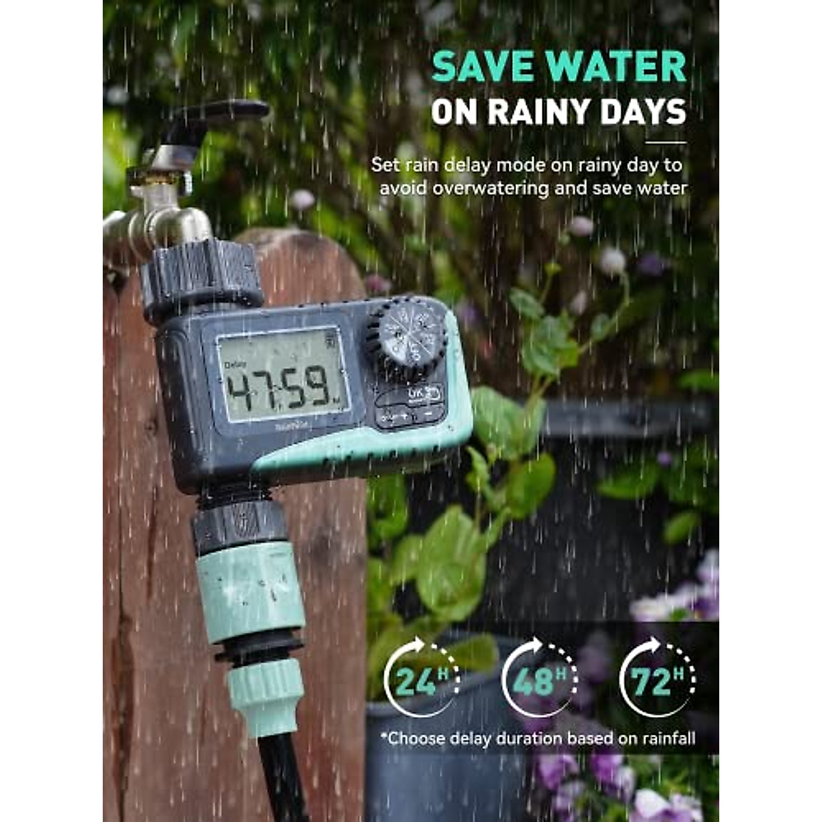 RAINPOINT Sprinkler Timer, Programmable Water Timer for Garden Hose, Outdoor Hose Timer with Rain Delay/Manual Watering System, Digital Irrigation Timer System for Yard, Lawns, 1 Outlet