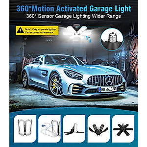 TANBABY Motion Sensor Garage Light,Ultra Bright 18000LM Garage Light LED Ceiling with Motion,180W Deformable Garage Lighting,Screw in Motion Activated Garage Light for Basement Attic Shop (180, Watts)