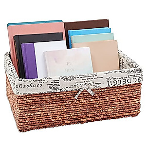 YUEHAPPY 5 Piece Brown Nesting Wicker Baskets with Liner for Storage, Woven Lined Bins for Organizing Closet Shelves,3 Sizes