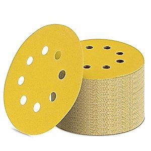 60 Pcs 5 Inch Sanding Discs, 8 Hole 180 Grit Hook and Loop Gold Sanding Discs, 5“ Round Sandpaper for Random Orbital Sander